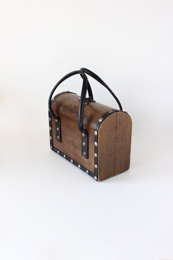 Vintage Wooden Treasure Chest Box Bag - Gem
