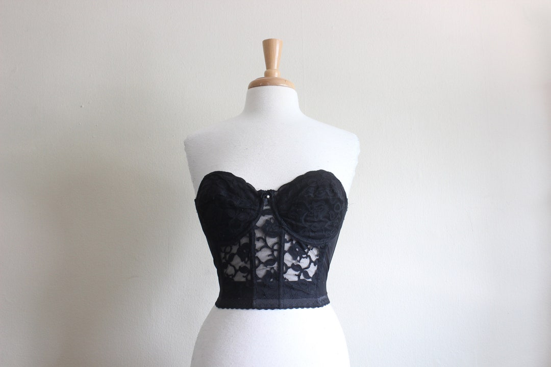 Vintage Black Lace Low Back Longline Strapless Bustier Bra, Size 34D - Etsy