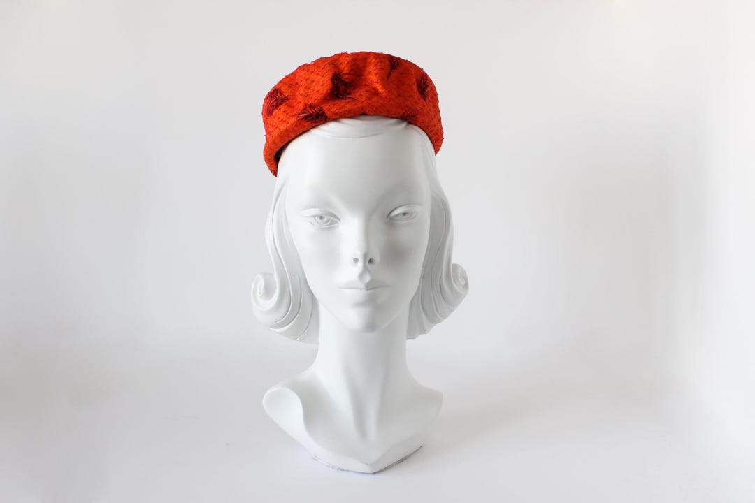 Vintage Chanda Orange Pillbox Hat With Feathers - Etsy