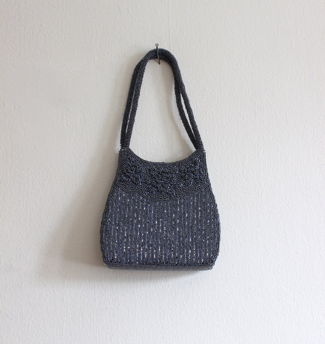 Vintage Gunmetal Grey Beaded Double Handle Bag - Etsy