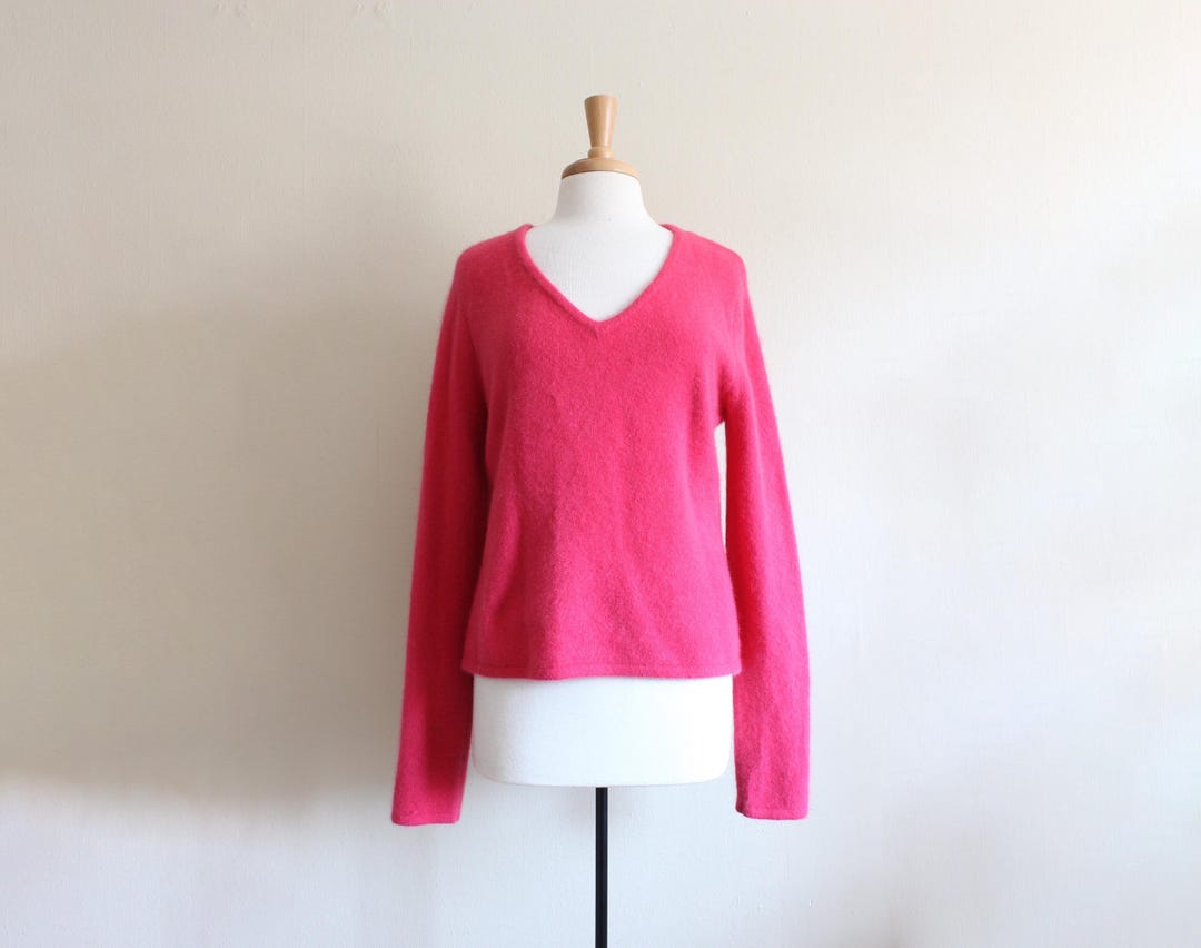 Vintage Hot Pink Fuzzy Angora V-neck Sweater - Etsy