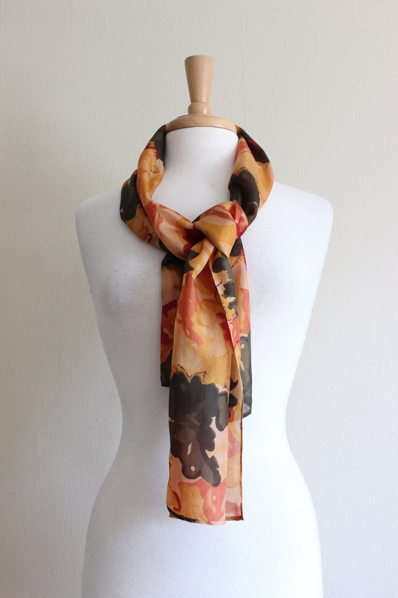 Vintage Rust Red Watercolor Floral Scarf - Gem
