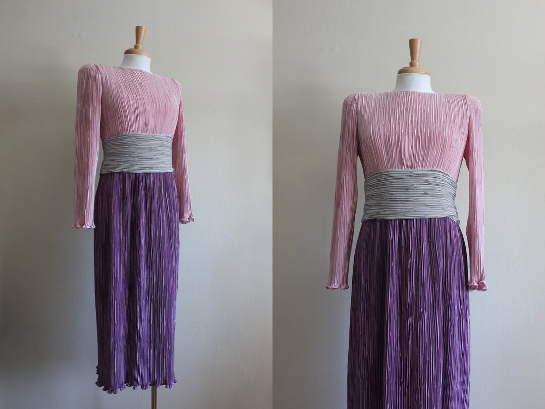 Vintage 1980s Steven Stoller Pink & Purple Fortuny Pleated Dress - Etsy