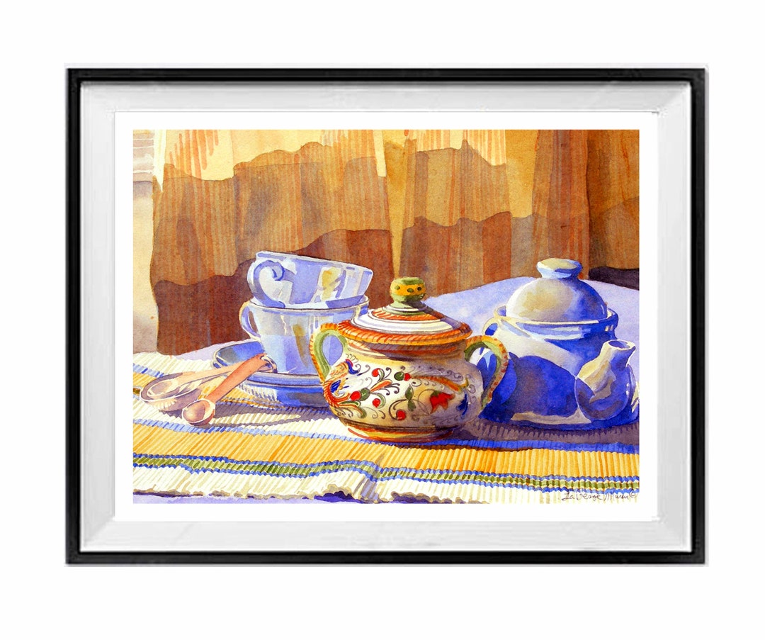 Still Life Teapot Art.teacups Wall Decor.tea Set Wall - Etsy