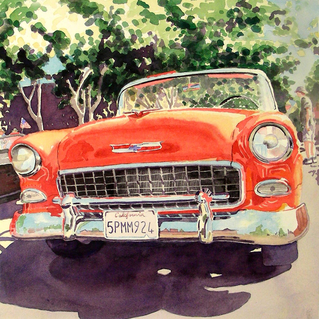 Vintage Red Car Wall Décor Retro, CHEVY CANVAS Chevrolet, Retro Motor ...