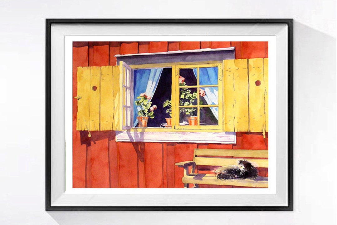 Rural Cat Painting Rustic Farm Hous Decor, Dusky Cat by Big Yellow ...