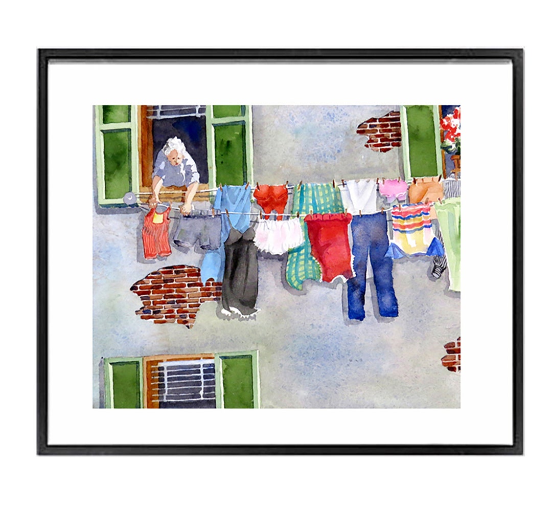 Laundry Clothesline Canvas, Laundry Room Art Giclée Italian Laundry ...