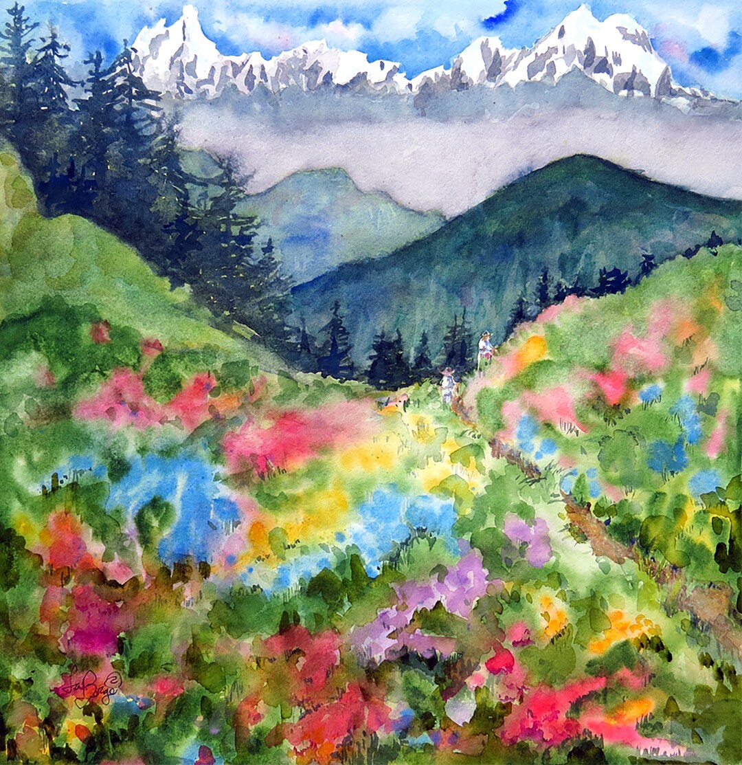 Colorado Landscape Art, Flower Landscape Decor, Snow Capped Mountain ...