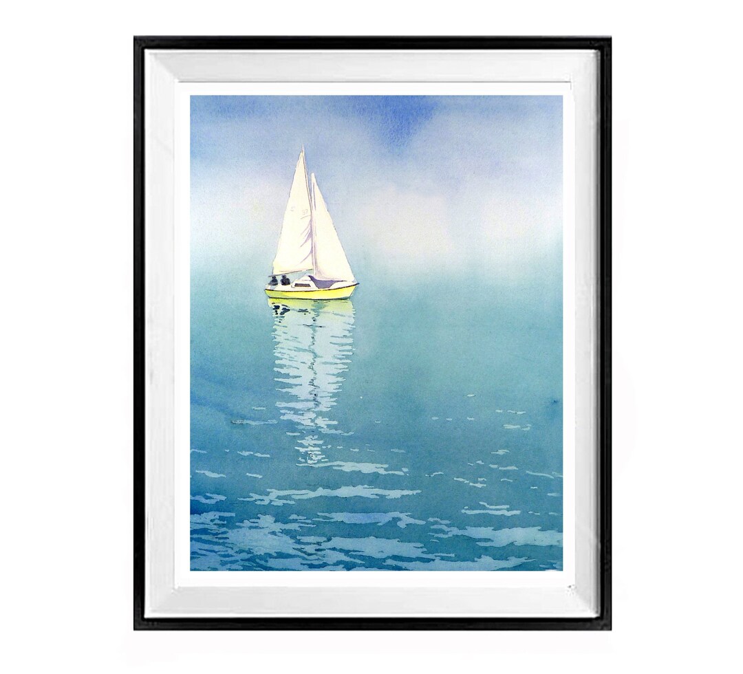 Boat Nautical Seascape Art Print,sailboat Sailing the Ocean Blue Print ...
