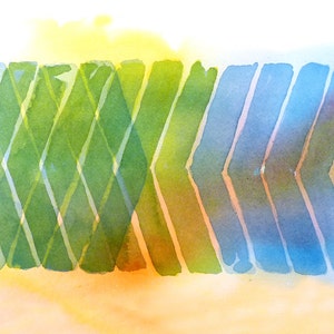 Abstract Contemporary Chevron Art, Geometric Print, Abstract Blue Green ...