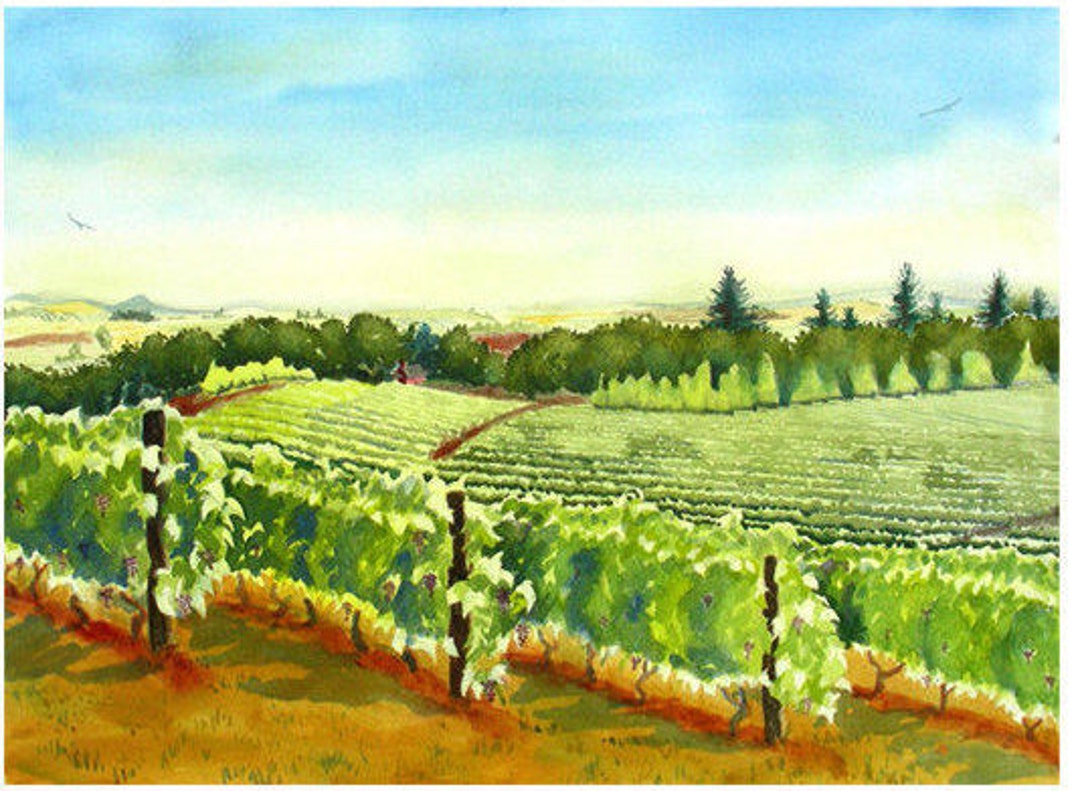 Grapevine Watercolor Print, Fall Grape Painting, Grapevine Vineyard ...