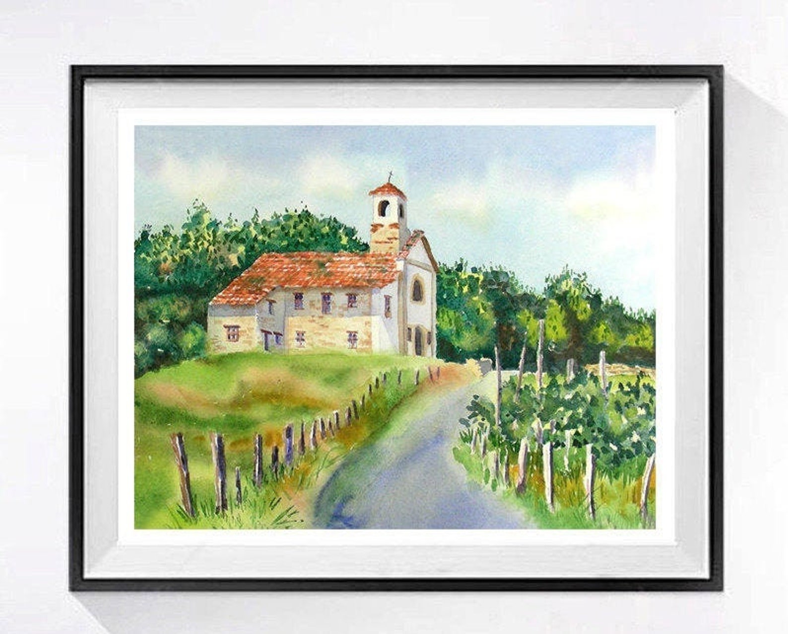 Church Art Prints Blue Church Painting Watercolor Church - Etsy