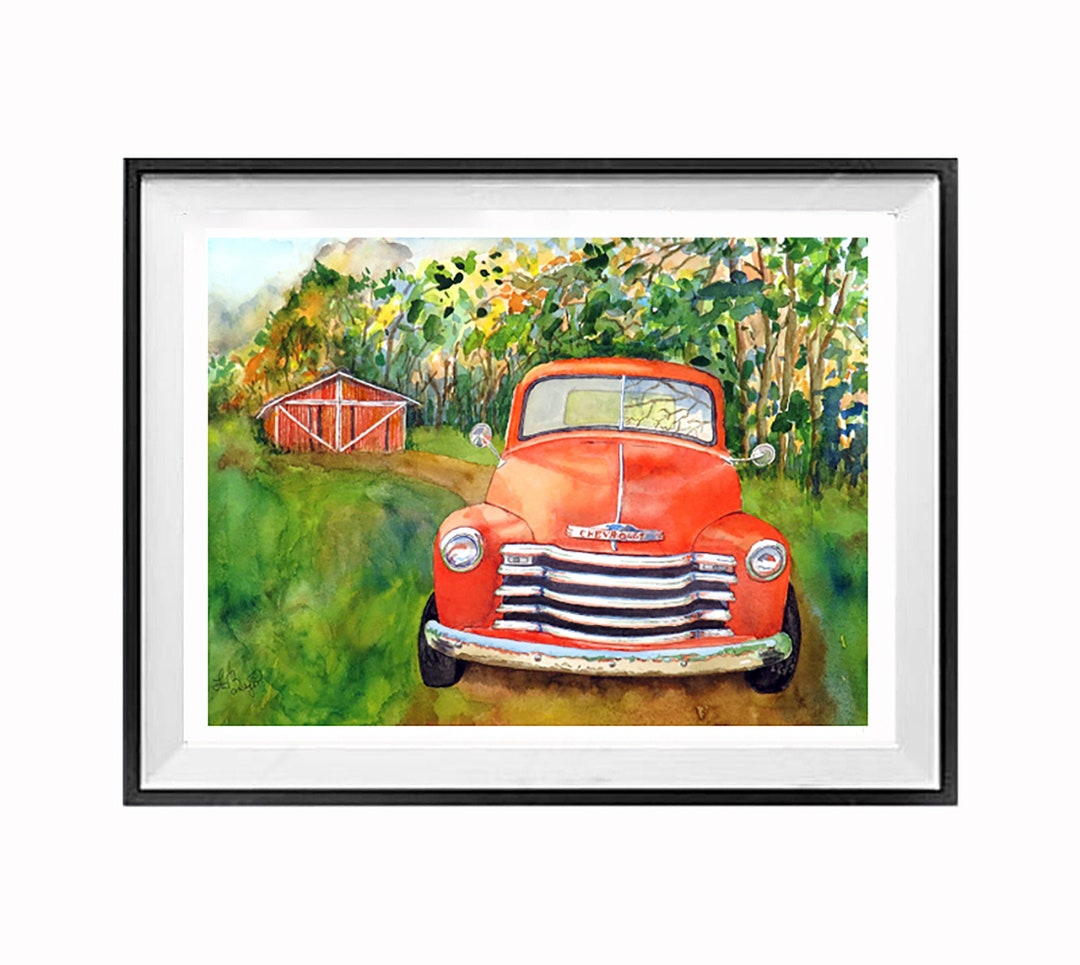 Tennessee TRUCK COUNTRY, Watercolor Painting, Red Pickup Truck, Art ...