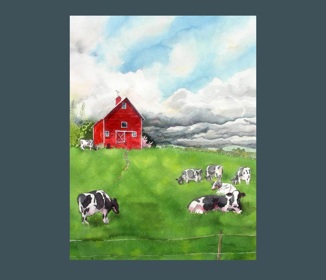 Red Barn Cow Scenery Print, Oregon Farm Landscape Art - Etsy