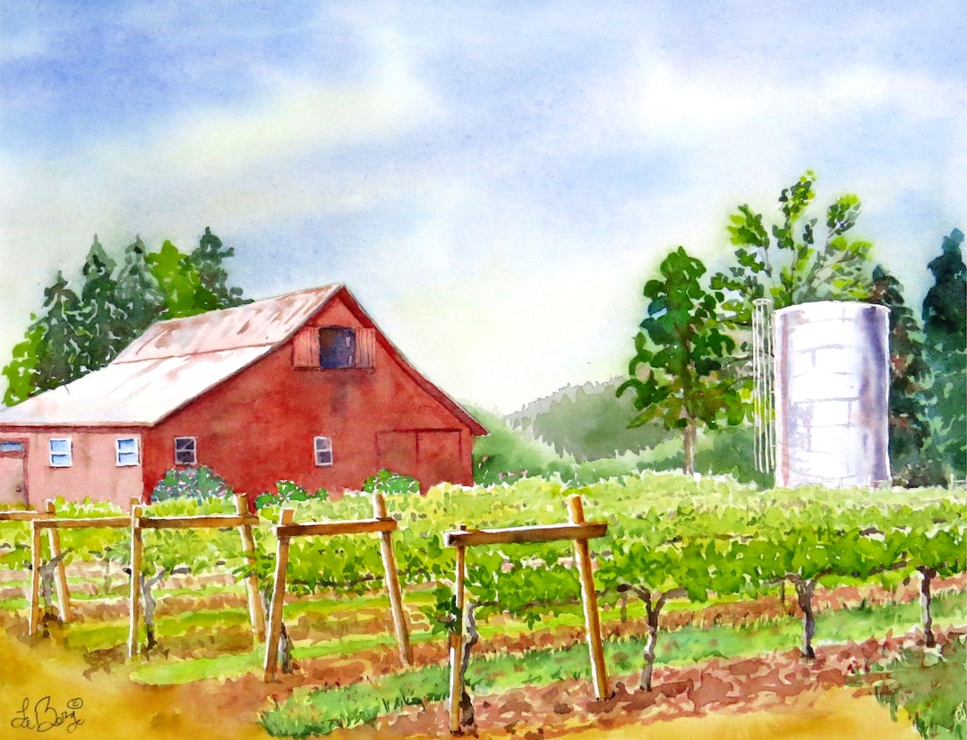Art Piece VINEYARD POSTER Wall Art Grapevine Barn Out Building Farm ...