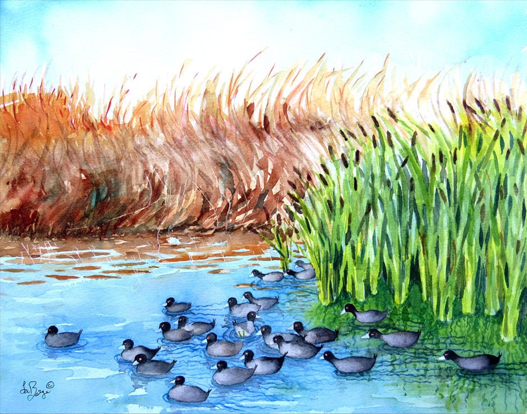 Original Wading Bird Watercolor Art - Beach Landscape Wall Decor ...