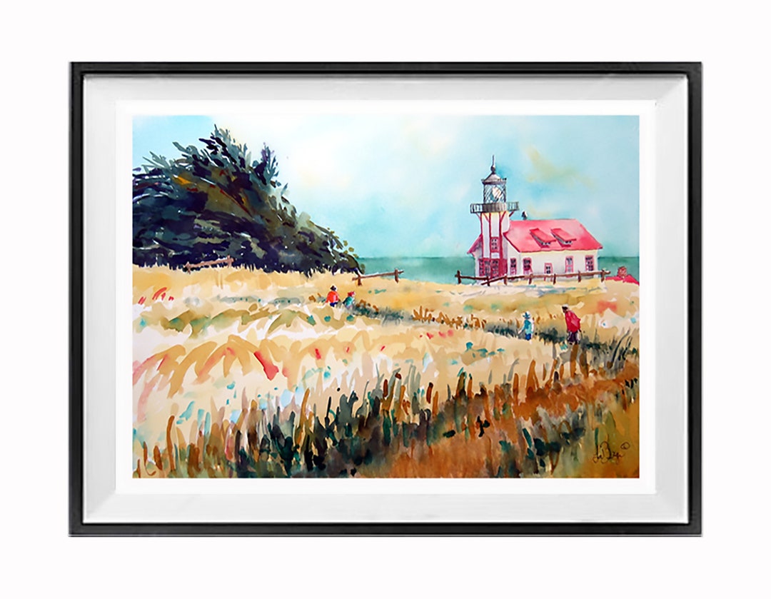 Beach Poster Lighthouse Landscape, Impressionism Watercolor, Lighthouse ...