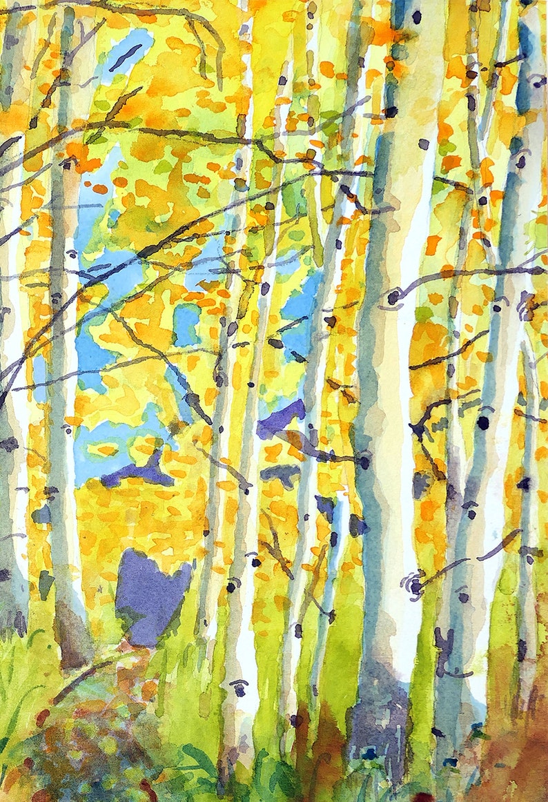 Aspen Trees: Watercolor Colorado Forest Landscape Art - 1126741668 - Etsy