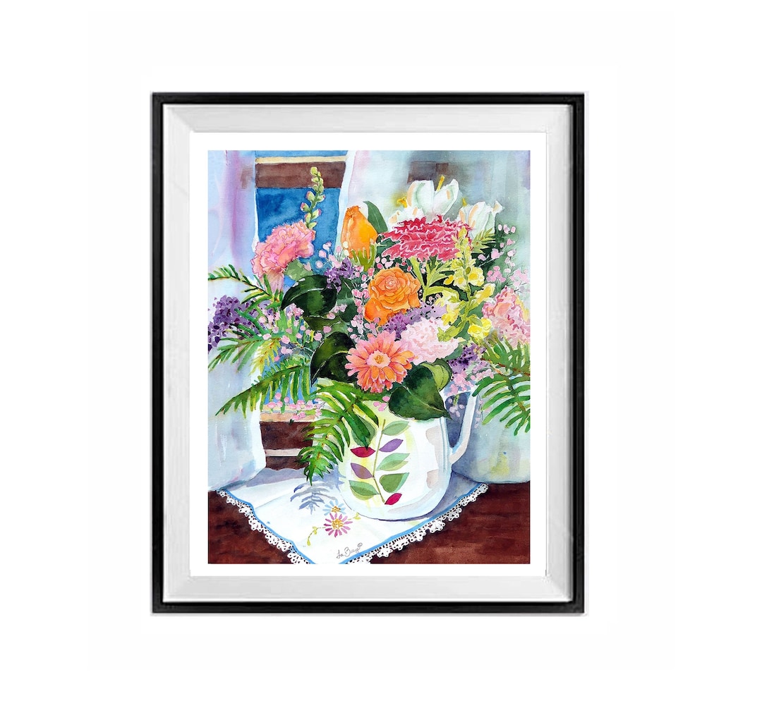 Wal Art,original FLOWER Still Life Zinnias and Carnation Floral ...