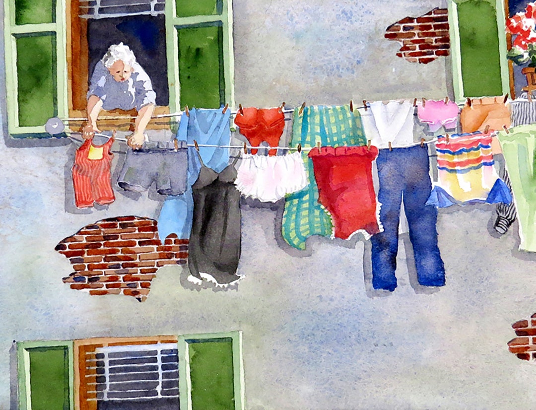 Drying Clothes on the Line Print Wal Decor- Antique Laundry Quarters ...