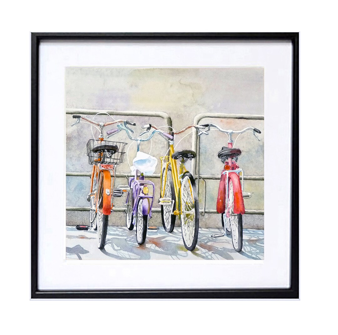 4 Colorful Bike Red Yello Wal Decor,travel Bicycl Watercolor Print ...