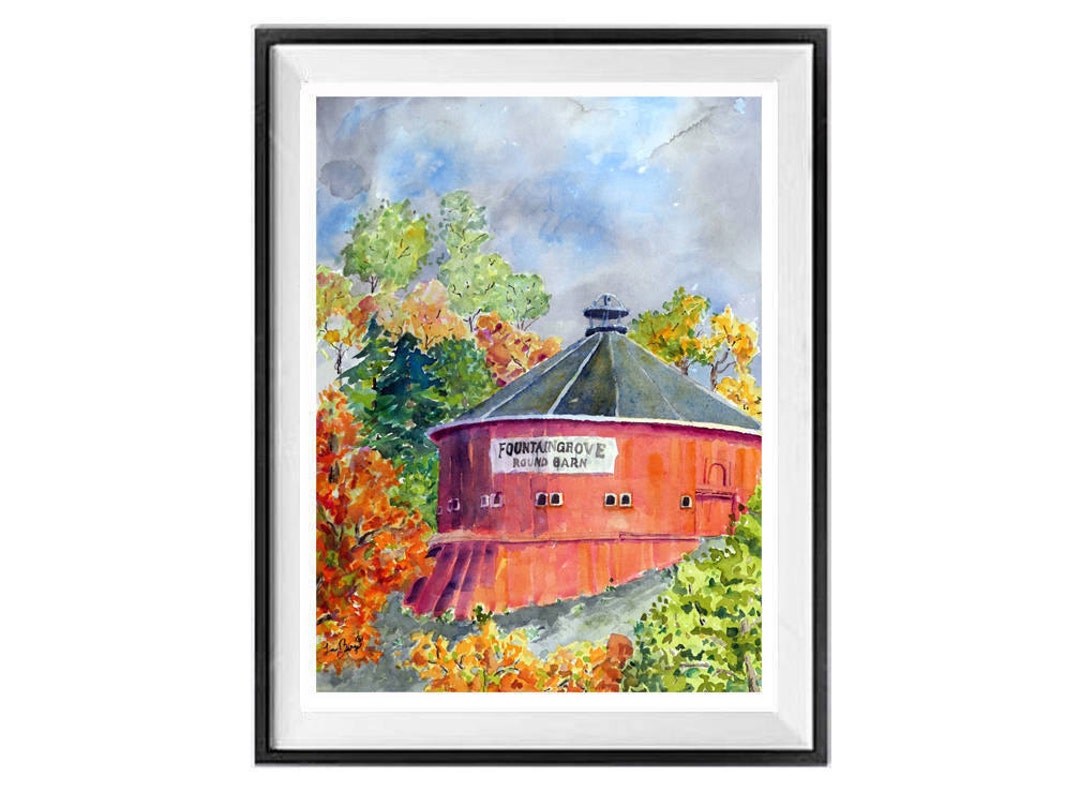 Red Round Barn Watercolor Art Print - Santa Rosa Landmark Painting Home ...