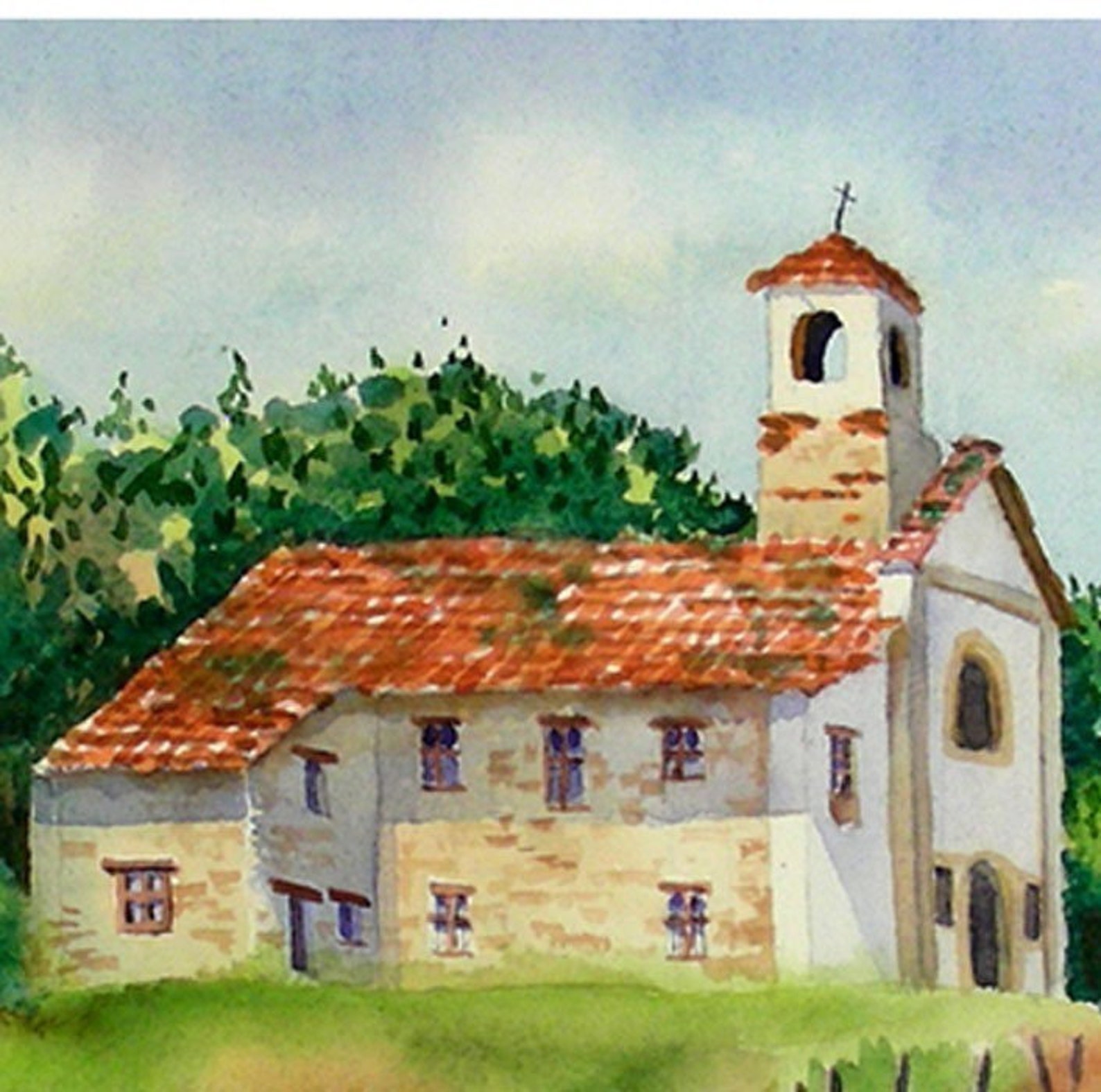 Church Art Prints Blue Church Painting Watercolor Church - Etsy