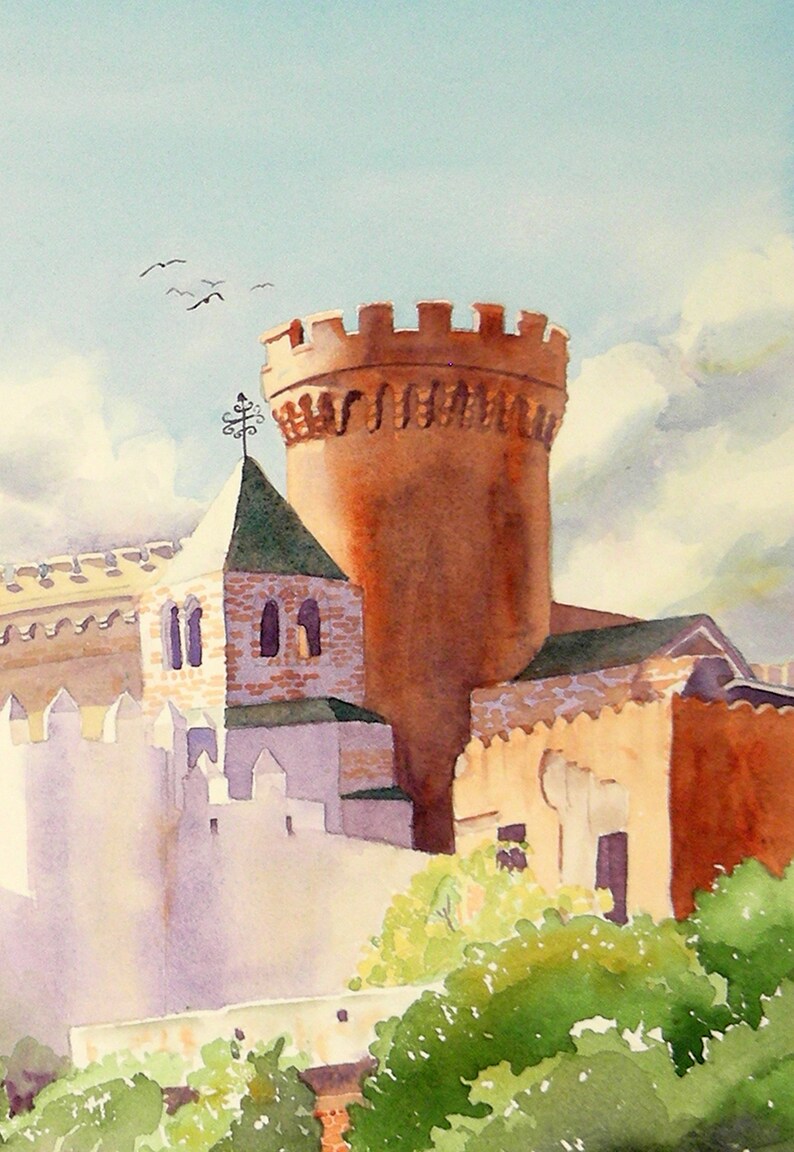 Original Watercolor Painting Castle Art Spanish Castle | Etsy
