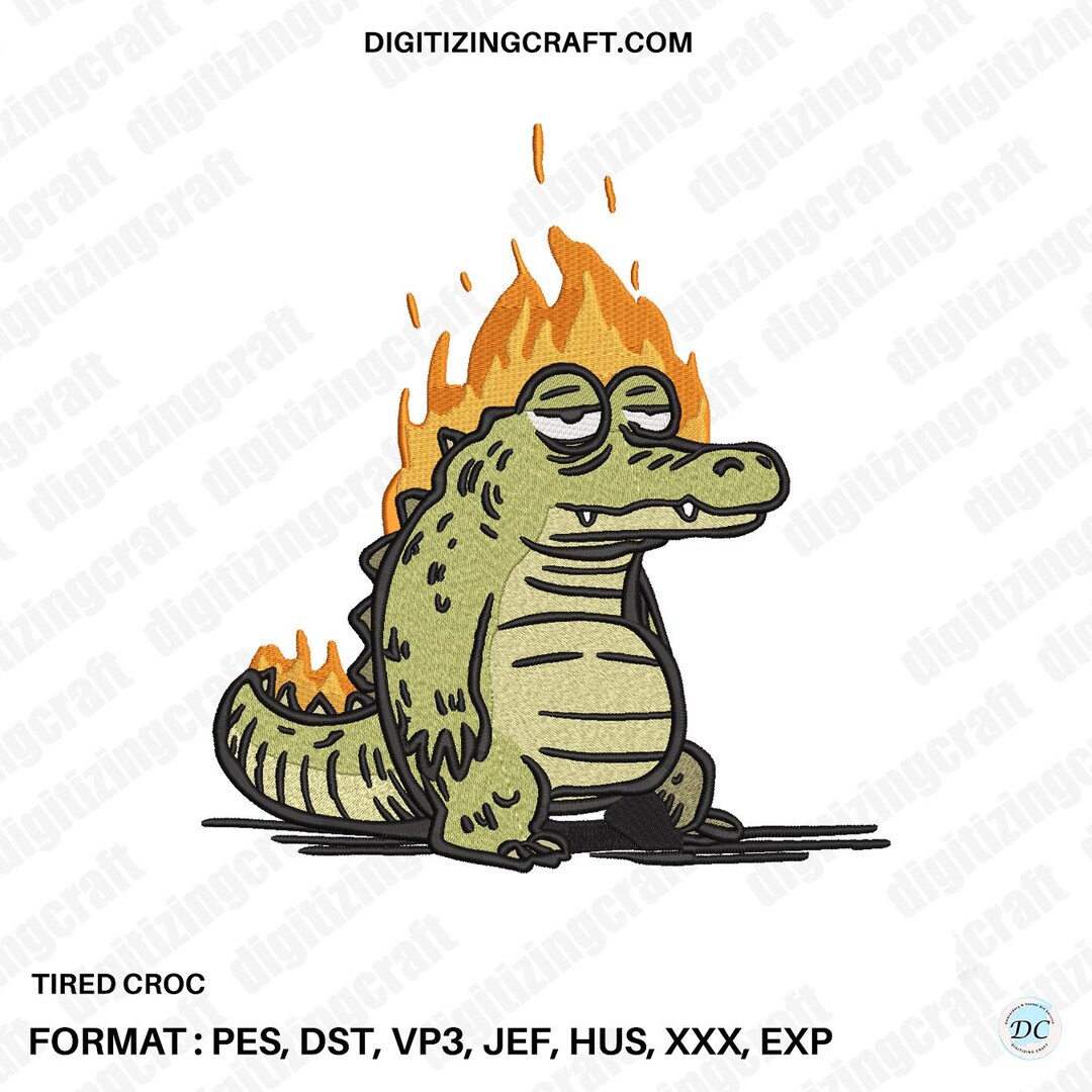 Tired Crocodile Embroidery Design File,crocodile,croc,reptile,spirit ...