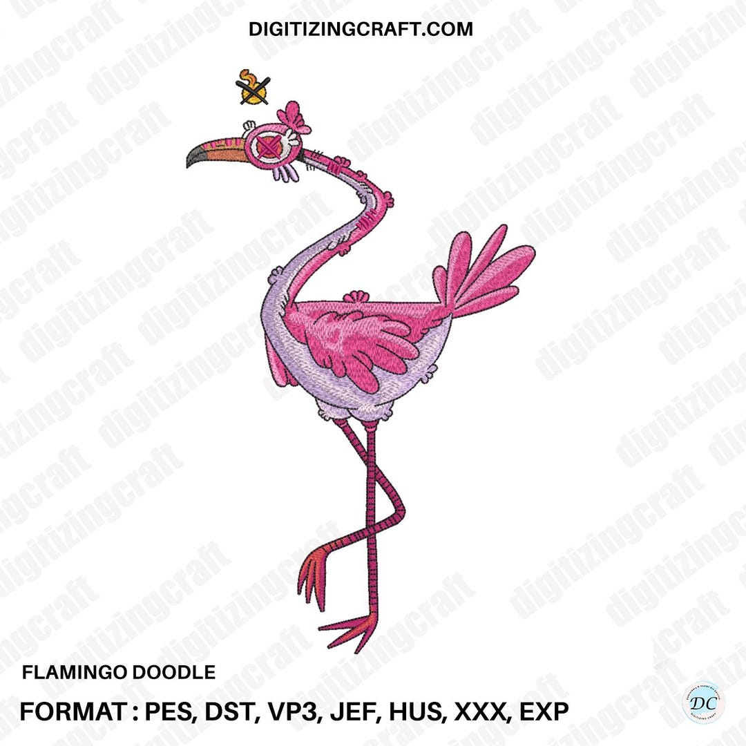 Flamingo Doodle Embroidery Design File,abstract Design,aesthetic Design ...