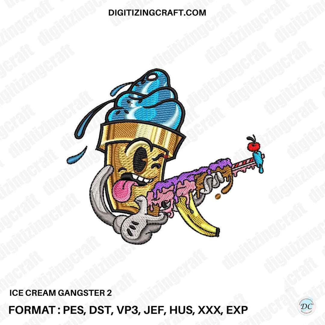 Ice Cream Gangster Embroidery Design - Cute Mafia Cartoon, Dessert ...