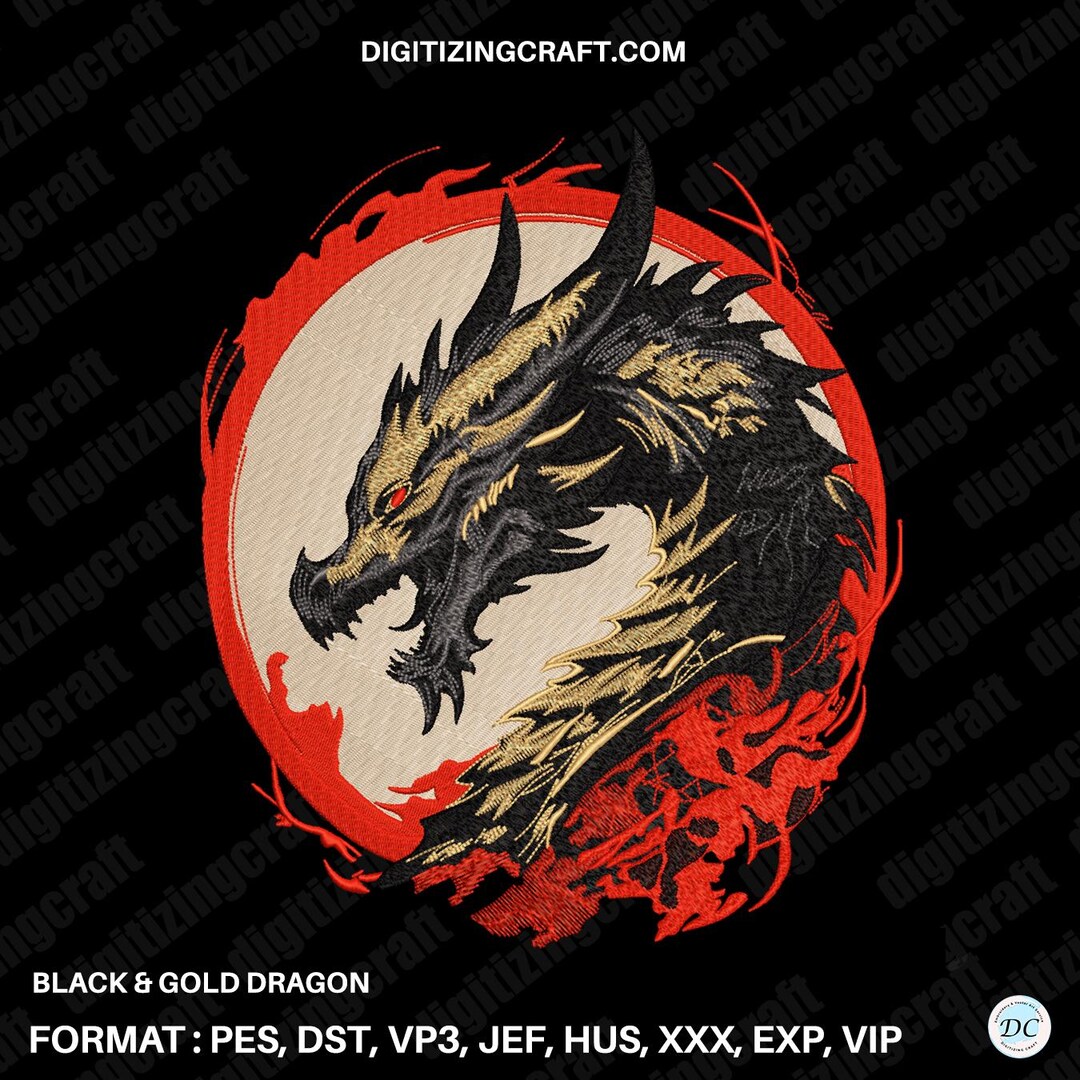 Dragon Embroidery Design File,beast,circle Design,golden Dragon,machine ...