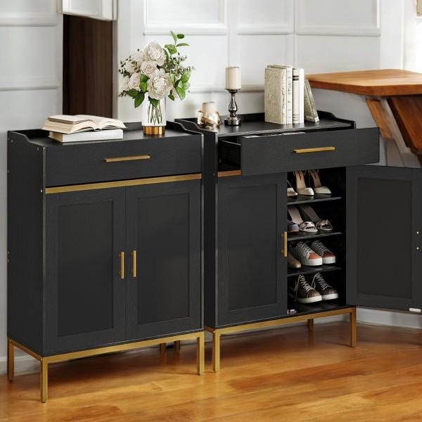 4-level Shoe Storage Cabinet With Drawer and Adjustable Shelves - Etsy