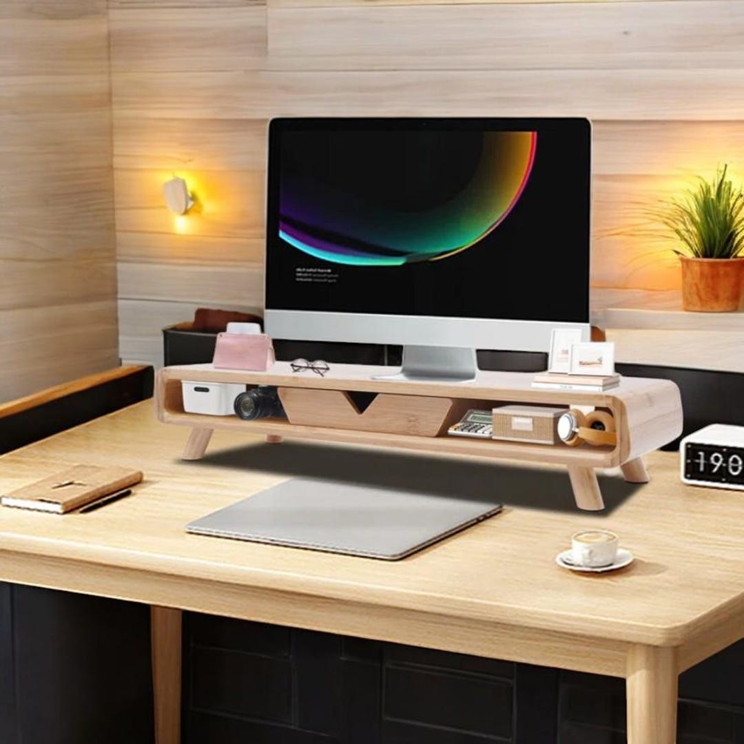 Handcrafted Bamboo Monitor Stand - Eco-friendly Desk Organizer - Etsy