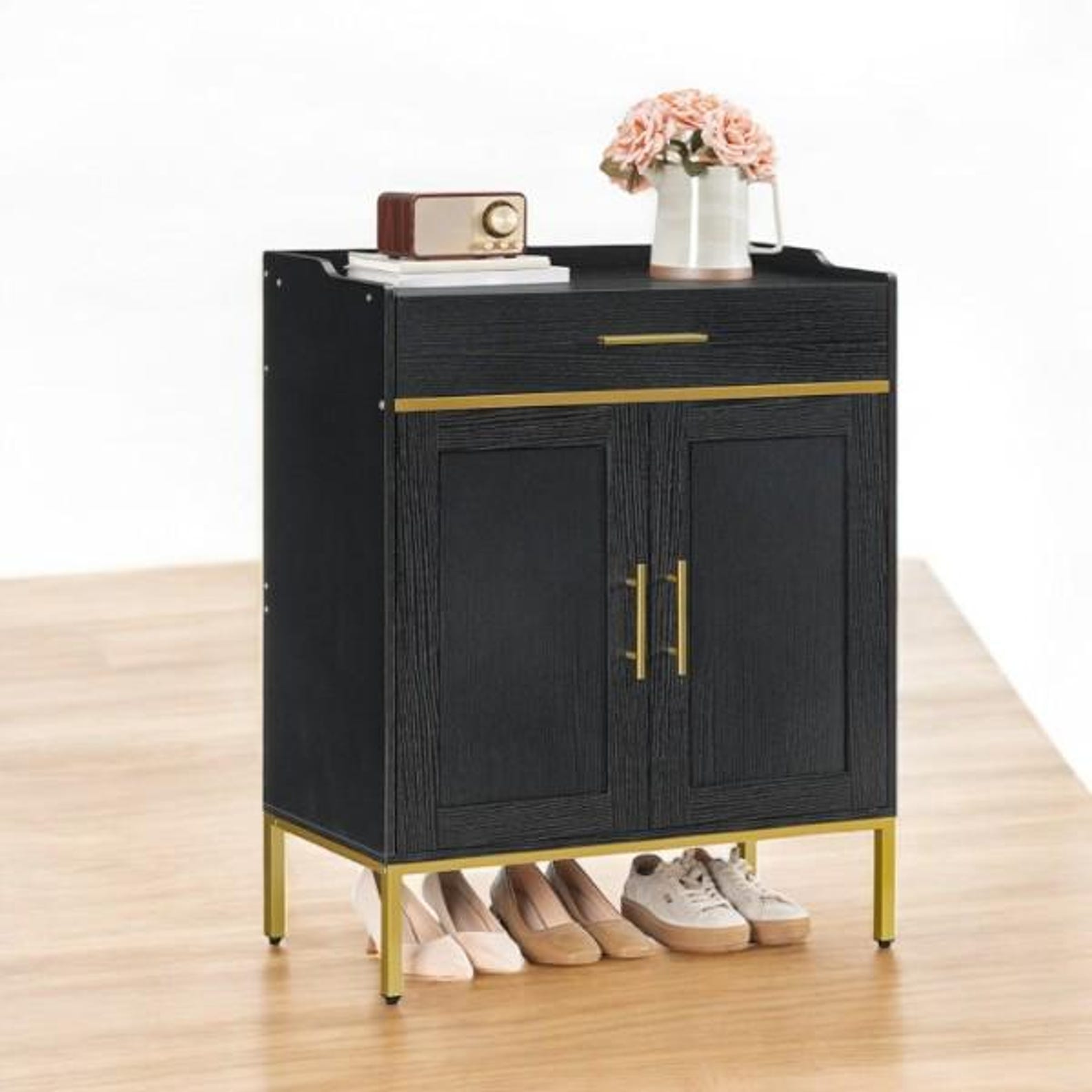 4-level Shoe Storage Cabinet With Drawer and Adjustable Shelves - Etsy