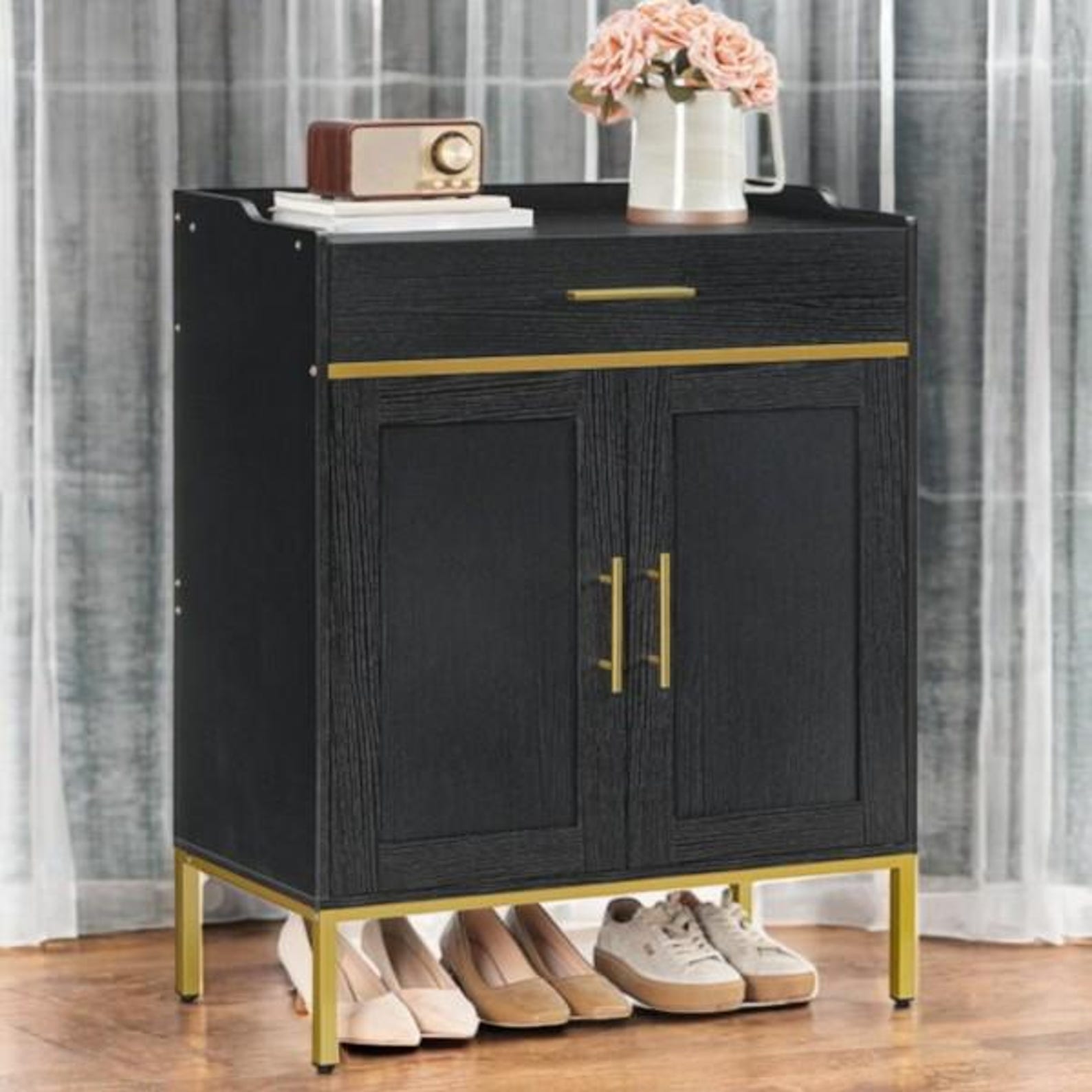 4-level Shoe Storage Cabinet With Drawer and Adjustable Shelves - Etsy