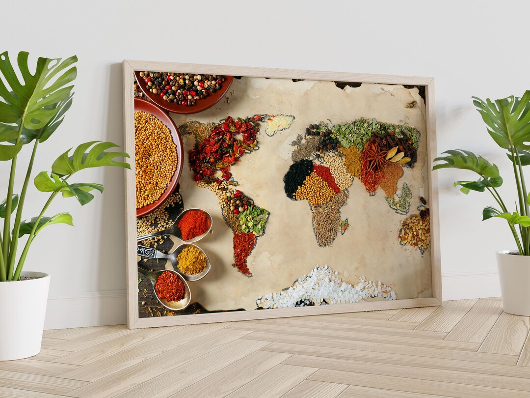 Spice World Map Canvas Wall Art Design, Poster Print Decor for Home ...