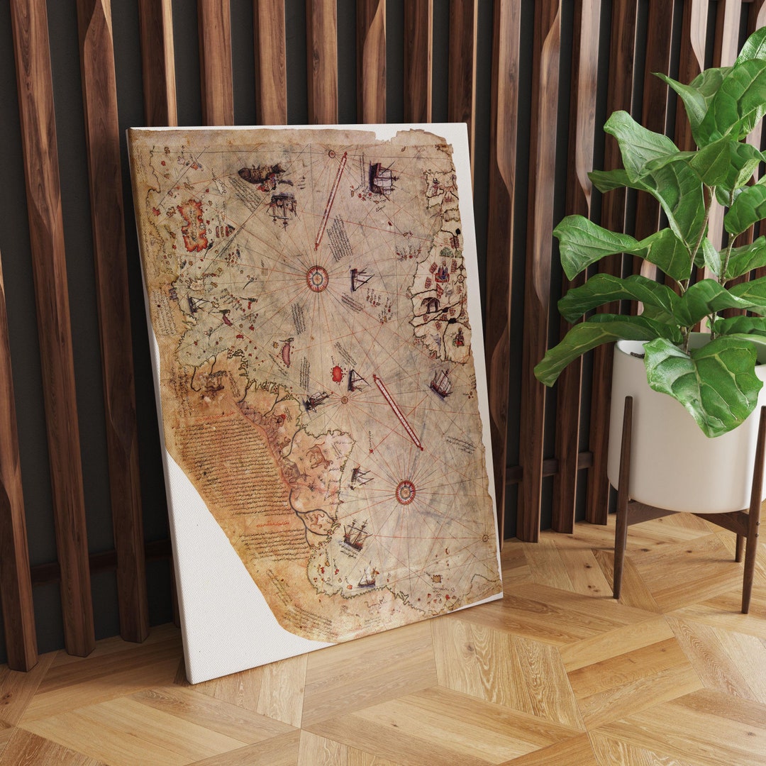 Piri Reis Map Canvas, Ottoman Empire Historical Map 1513, Piri Reis ...