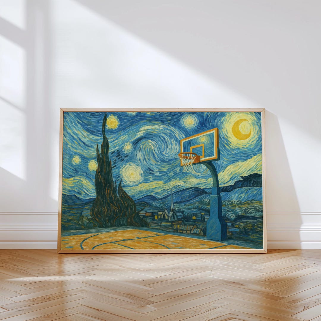 Starry Night Basketball Poster | Van Gogh Inspired Court Art Print ...