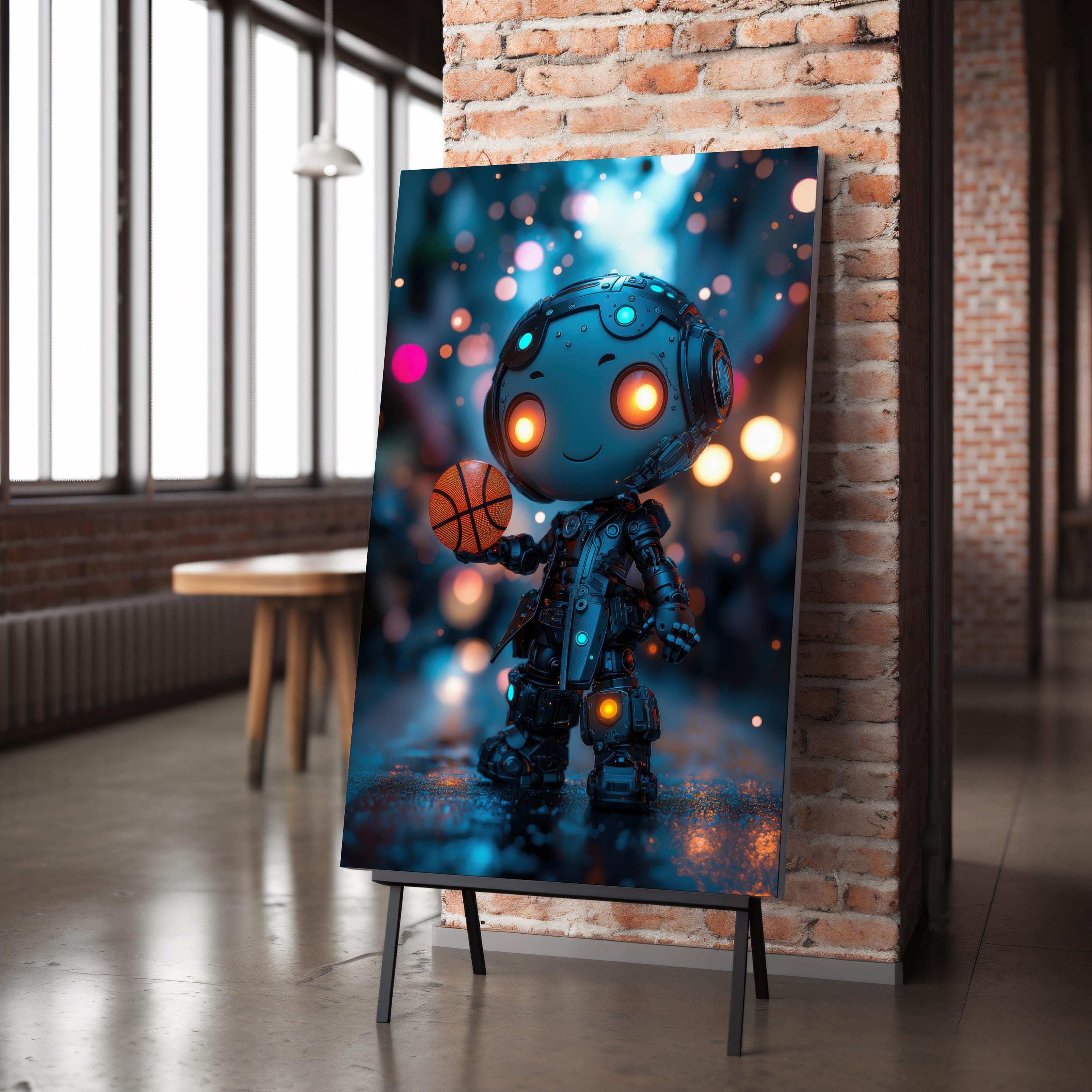 Hoop Bot Basketball Cute Robot Wall Art, Boy's Bedroom, Sci-fi Cyber ...