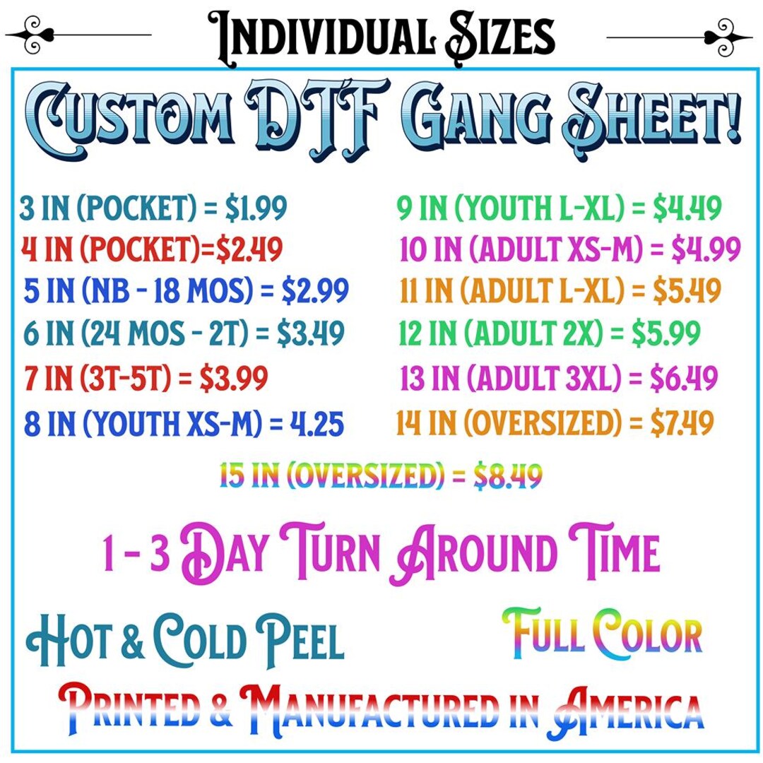 30 Inch DTF Gang Sheet, Full Color Transfer, Ready to Press Heat Transfers, Dtf Gang Sheet ...