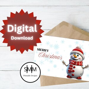 Printable Snowman Merry Christmas Greeting Card Instant Download 7x5 ...