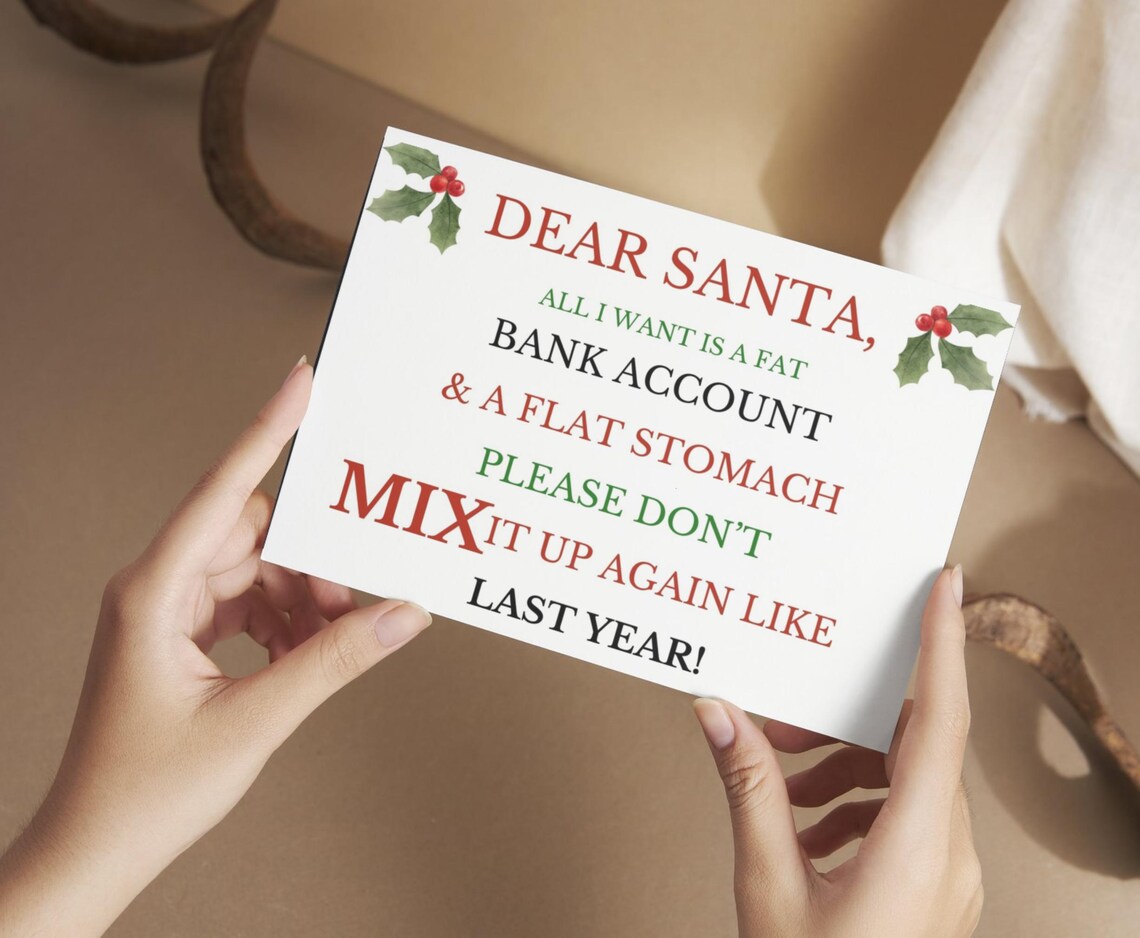 Printable Dear Santa Humor Christmas Greeting Card, Instant Download ...