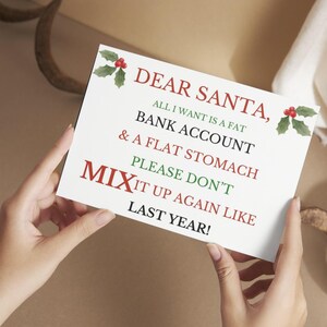 Printable Dear Santa Humor Christmas Greeting Card, Instant Download ...