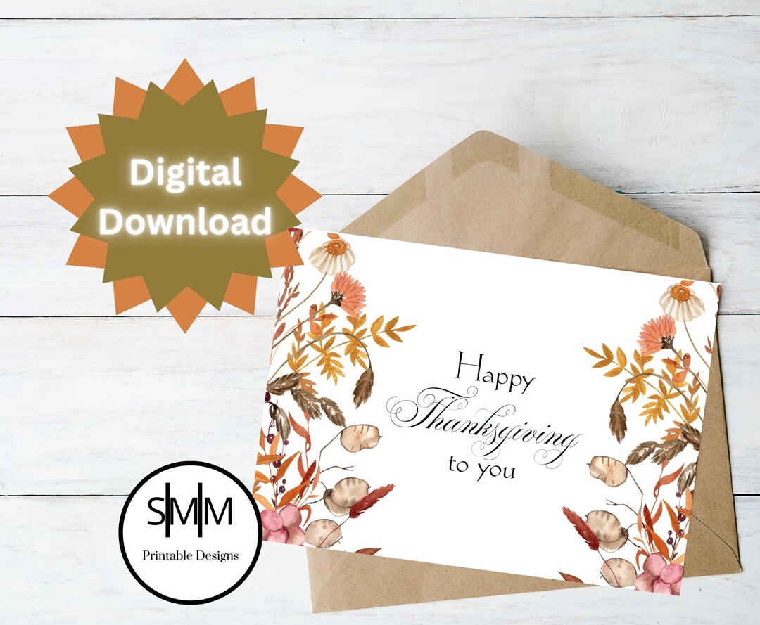 Printable Thanksgiving Greeting Card Instant Download 7x5 Inch Cards ...