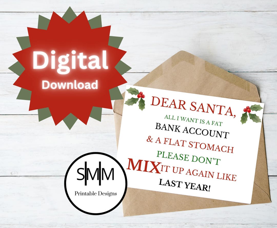 Printable Dear Santa Humor Christmas Greeting Card, Instant Download ...