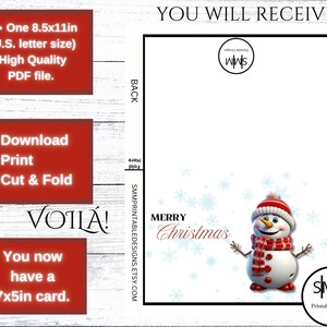 Printable Snowman Merry Christmas Greeting Card Instant Download 7x5 ...