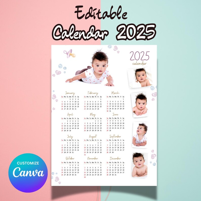 Personalized Calendar 2025 Poster, Collage Photos, Editable Calendar ...
