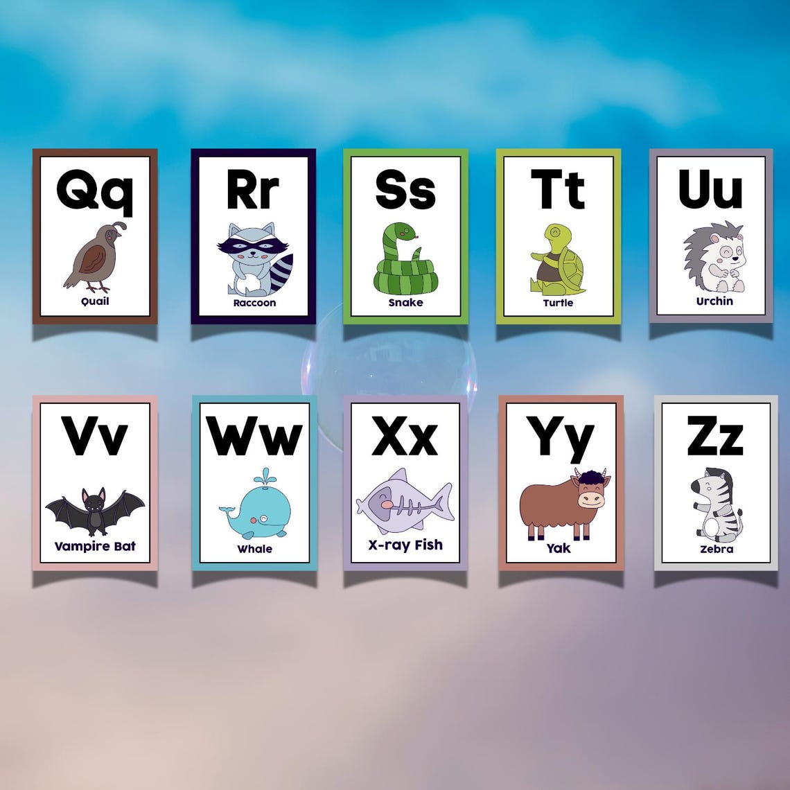 ABC Colorful Animal Poster Classroom Flashcards Decoration (A4 Size ...