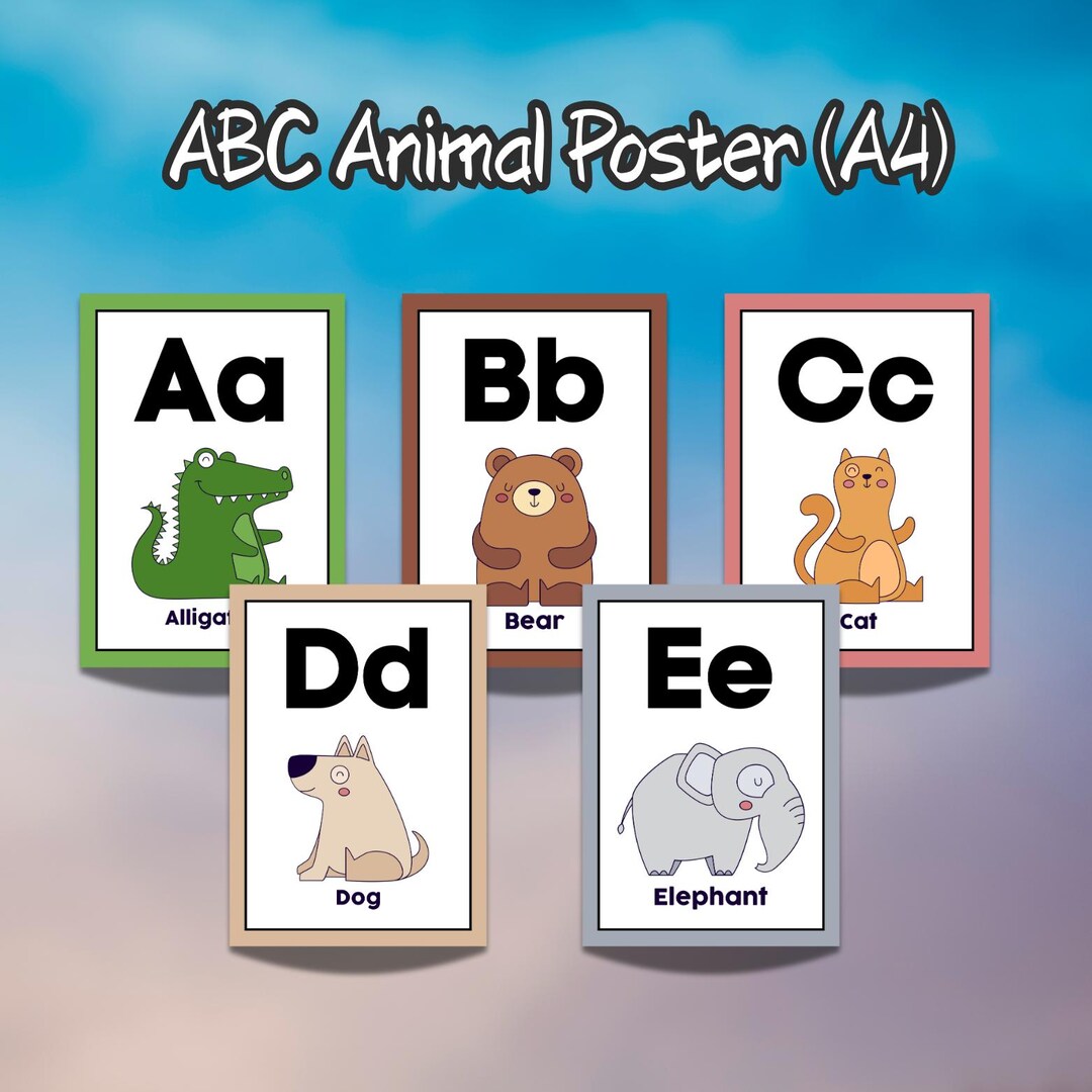 ABC Colorful Animal Poster Classroom Flashcards Decoration (A4 Size ...